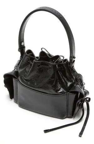 Acne Studios Mini Multipocket Crinkled Shiny Leather Bucket Bag