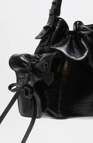Acne Studios Mini Multipocket Crinkled Shiny Leather Bucket Bag