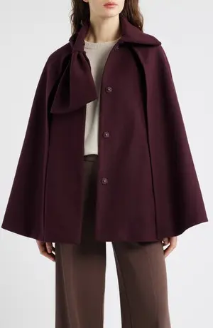 CECE DUPRAZ Bow Collar Cape - Burgundy