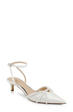Badgley Mischka Indra Ankle Strap Kitten Heel Pumps - Ivory