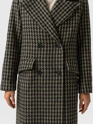 SAINT + SOFIA Hampton Double Breasted Overcoat - Olive Houndstooth