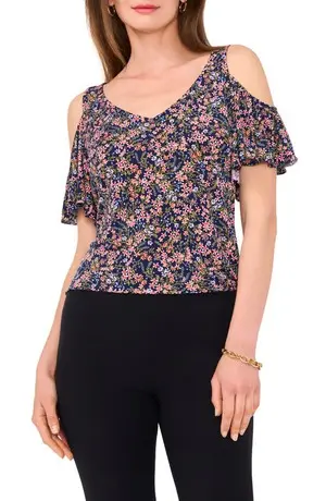 Chaus Floral Cold Shoulder Jersey Top