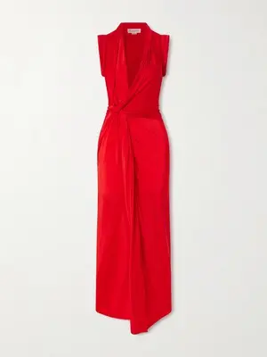 Victoria Beckham Asymmetric Twisted Satin Maxi Dress - Red