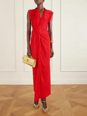 Victoria Beckham Asymmetric Twisted Satin Maxi Dress - Red