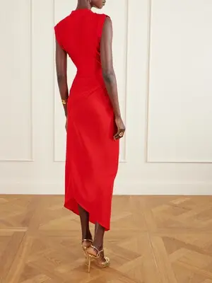 Victoria Beckham Asymmetric Twisted Satin Maxi Dress - Red