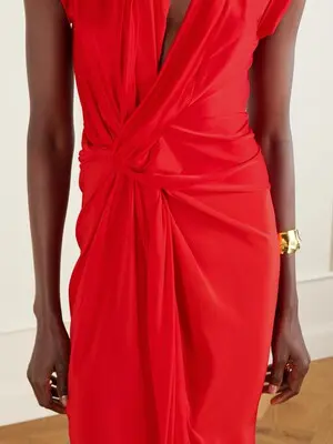 Victoria Beckham Asymmetric Twisted Satin Maxi Dress - Red