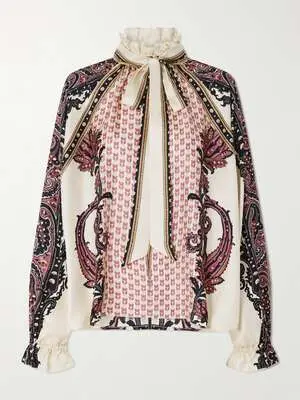 Etro Pussy-bow Ruffled Printed Silk-twill Blouse - Multi