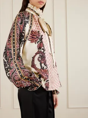 Etro Pussy-bow Ruffled Printed Silk-twill Blouse - Neutrals