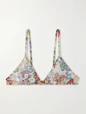 Khaite Talita Floral-print Silk-chiffon Triangle Bra - Multi