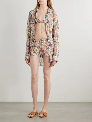 Khaite Talita Floral-print Silk-chiffon Triangle Bra - Multi