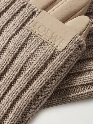 Loewe Leather And Ribbed Cashmere Gloves - Neutrals