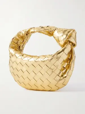 Bottega Veneta Jodie Mini Intrecciato Metallic Leather Tote - Gold
