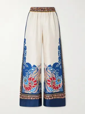 La DoubleJ Printed Silk-twill Wide-leg Pants - Neutrals