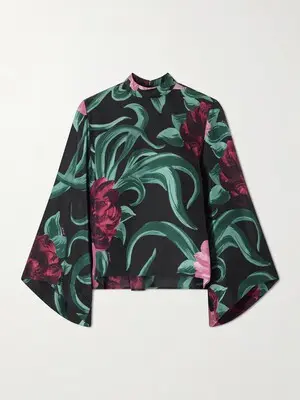 La DoubleJ Floral-print Silk-twill Blouse - Green
