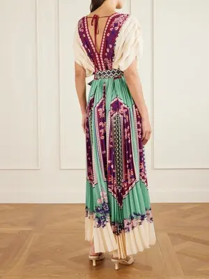 La DoubleJ Belted Printed Pleated Crepe De Chine Maxi Dress - Multi