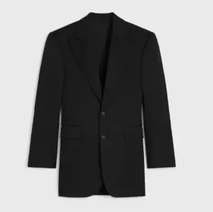 Celine Colonne Jacket In Diagonal Wool - Black