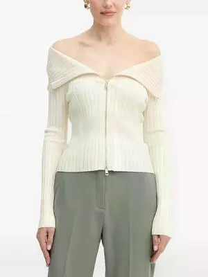 Guess Off-shoulder Zip Knitwear - Neutrals