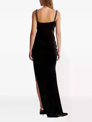 Balmain Long Velvet Dress With Embellished Straps