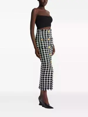Balmain Gingham Tweed Long Skirt - Black