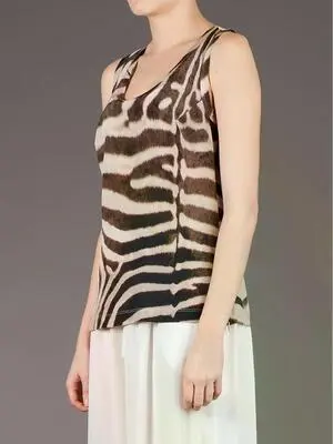 Mantū Zebra Print Silk Tank Top