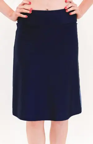 CALYPSA Knee Length Swim Skort With Bike Shorts - Navy