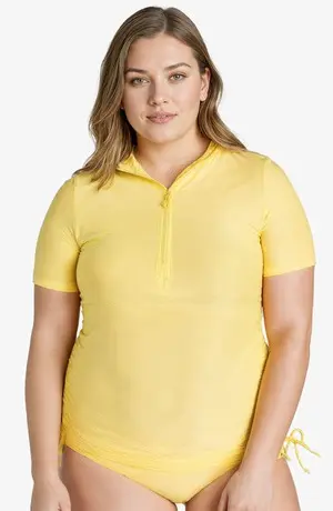 CALYPSA Half-zip Adele Swim Top - Buttercup (textured)