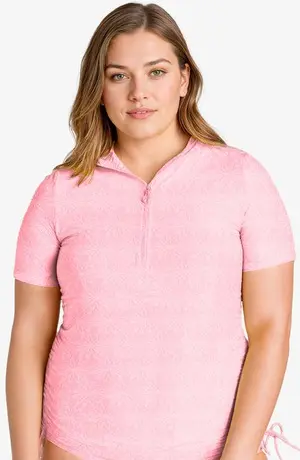 CALYPSA Half-Zip Adele Swim Top Primrose Pink (textured)