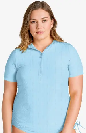CALYPSA Half-Zip Adele Swim Top Sky Blue (textured)