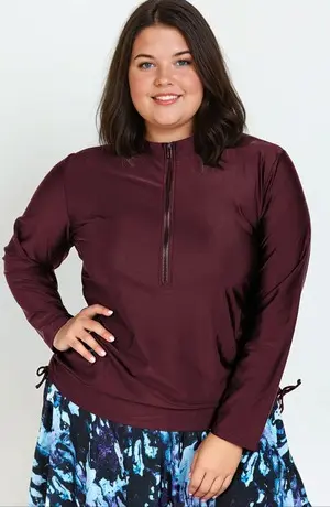 CALYPSA Half-zip Nora Swim Top - Wine