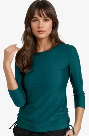 CALYPSA Swim Top With 3/4 Sleeves Dark Jade