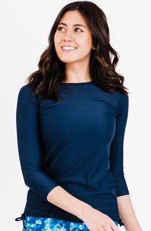 CALYPSA Swim Top With 3/4 Sleeves Navy