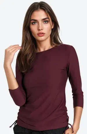 CALYPSA Swim Top With 3/4 Sleeves Wine