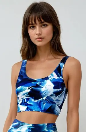 CALYPSA Longline Swim Bra - Navy Wave