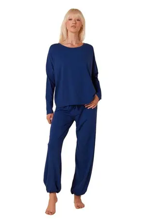 THE CAT'S PAJAMAS Pima Knit Pullover Set - Classic Marine Blue