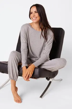 THE CAT'S PAJAMAS Pima Knit Pullover Set - Heather Grey