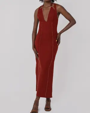 HAVELI Kavya Cotton Midi Dress - Rust