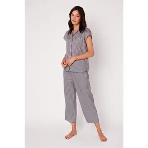 THE CAT'S PAJAMAS Gingham Pima Cotton Short-sleeved Capri Pajama Set - Gingham Navy