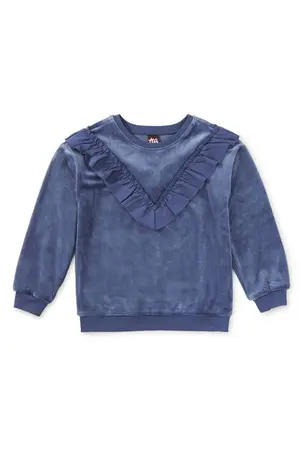 TEA COLLECTION Velour Ruffle Tunic Top - Naval Blue