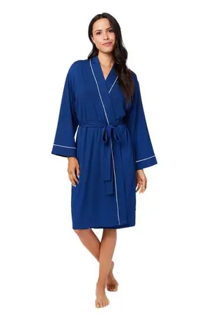 THE CAT'S PAJAMAS Pima Knit Kimono Robe - Classic Marine Blue