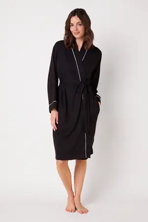 THE CAT'S PAJAMAS Solid Pima Knit Kimono Robe - Midnight