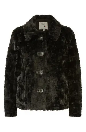 YUMI Textured Faux Fur Jacket - Black