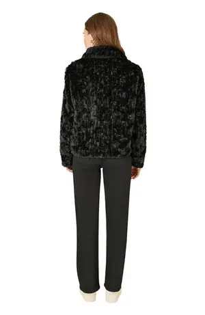 YUMI Textured Faux Fur Jacket - Black