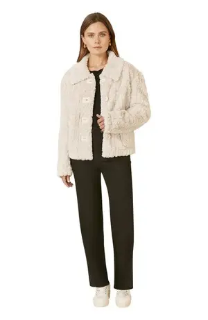 YUMI Textured Faux Fur Jacket - Cream