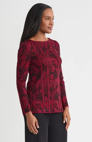 Misook Jacquard Pattern Knit Tunic