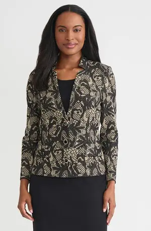 Misook Tailored Floral Lurex Knit Jacket