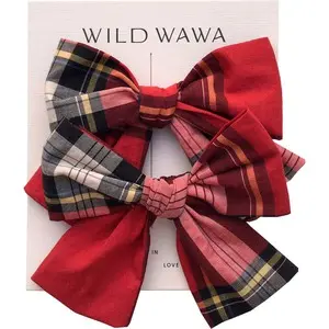 WILD WAWA Hair Clip Set - Tartan Red