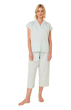 THE CAT'S PAJAMAS Cotton Seersucker Capri Set - Mint Stripe