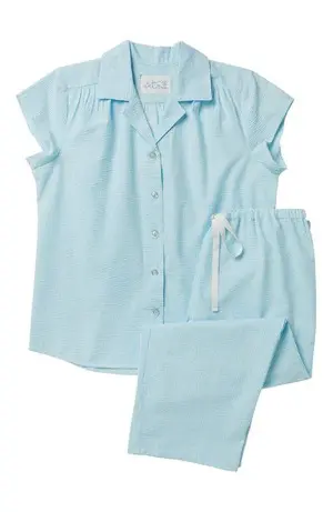 THE CAT'S PAJAMAS Cotton Seersucker Capri Set - Seersucker Blue