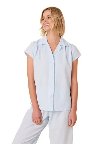 THE CAT'S PAJAMAS Cotton Seersucker Capri Set - Seersucker Blue