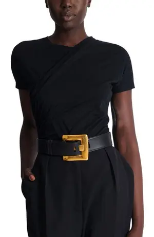 Balmain Large Anthem Calfskin Leather Belt - Black